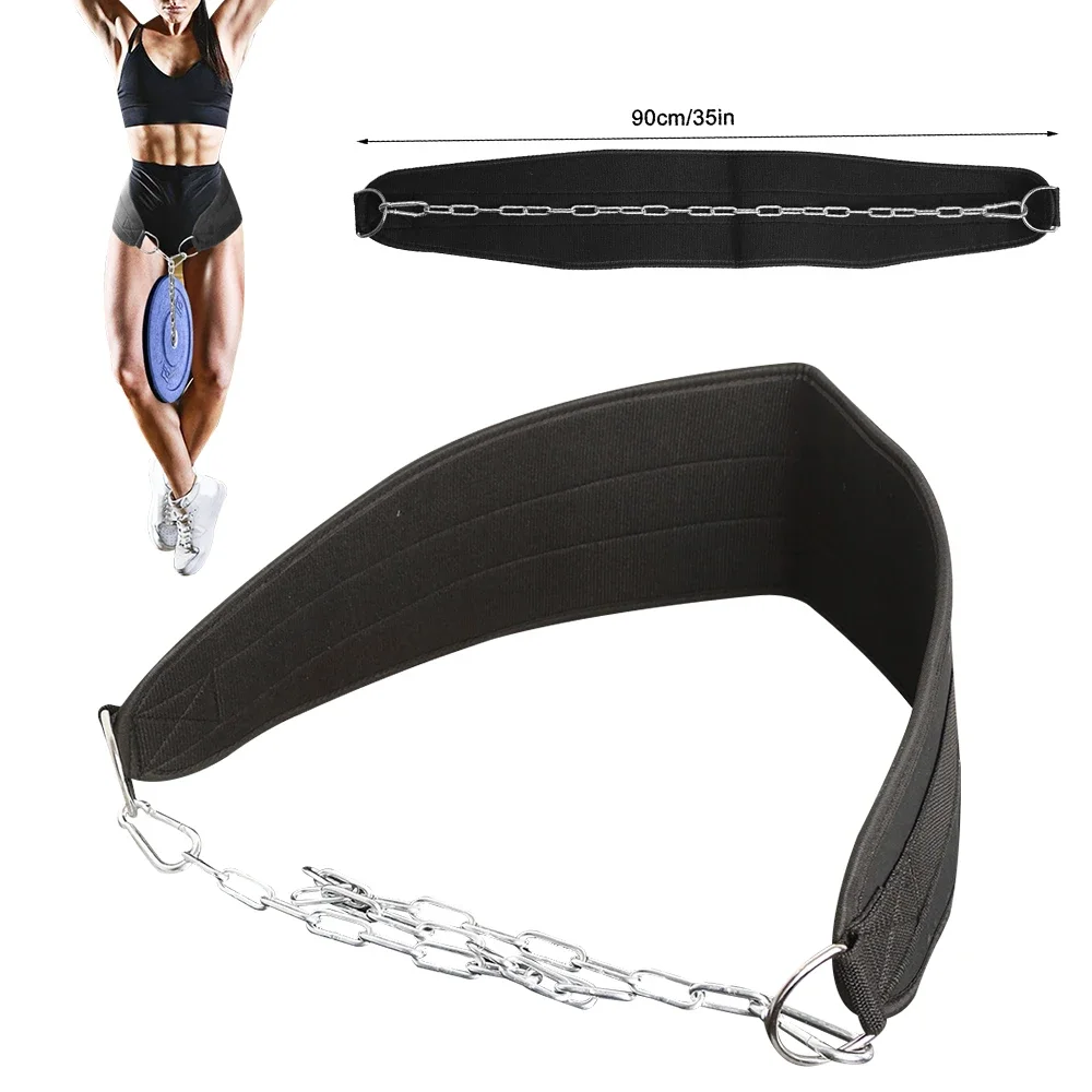 Weight-Lifting-Dip-Belt-Neoprene-Back-Gym-Belt-with-Chain-for-Fitness ...