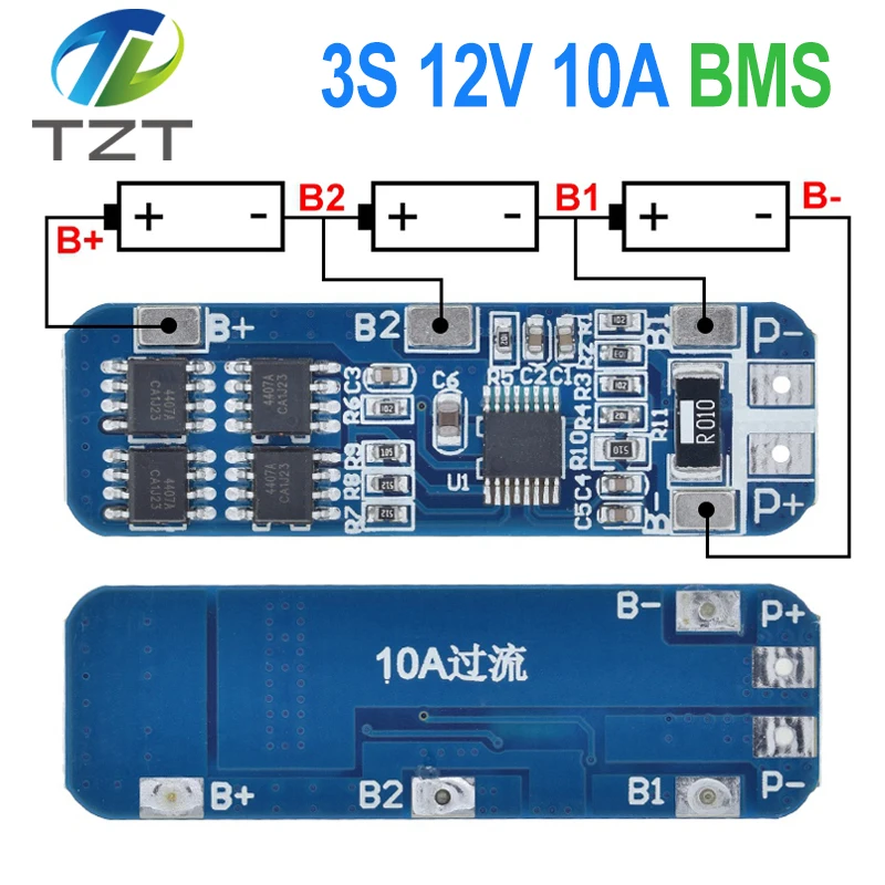TZT 3S 12V 18650 10A BMS Charger Li-ion Lithium Battery Protection ...