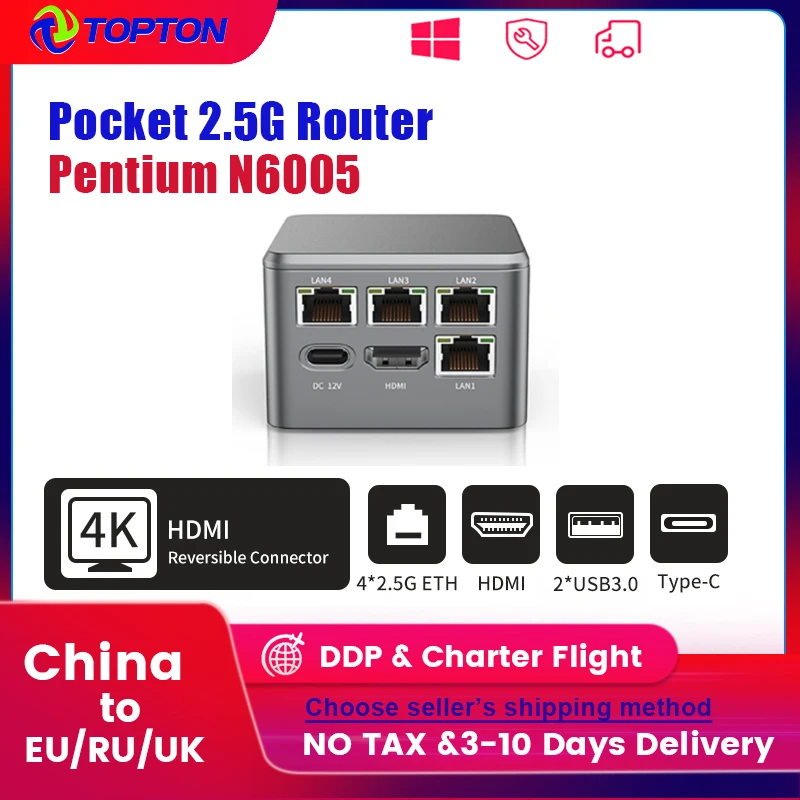 Topton Pocket 2.5G Router Pentium N6005 Celeron N5105 4x Intel i226-V ...