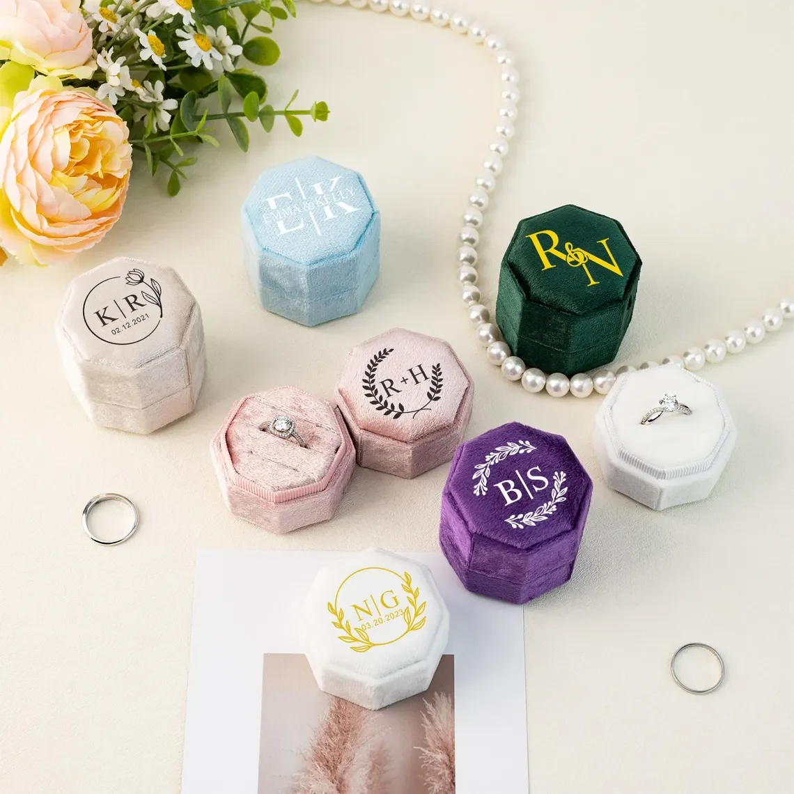 Luxury Custom Velvet Proposal Ring Box | Triple Slot Engagement Case ...