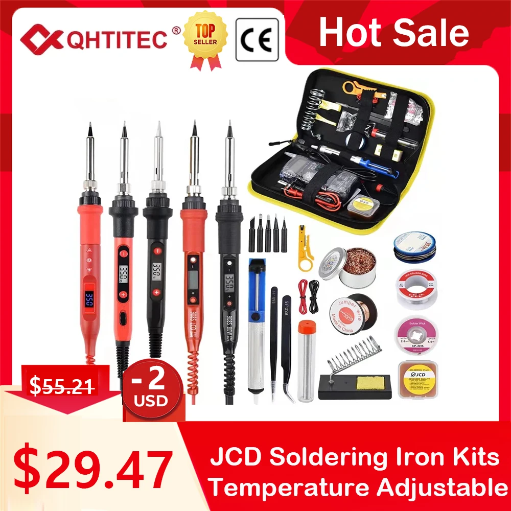 JCD 전기 인두 납땜 키트, LCD 디지털 디스플레이, 온도 조절 가능, 908S 시리즈 납땜 인두 용접 수리 도구, 80W ...