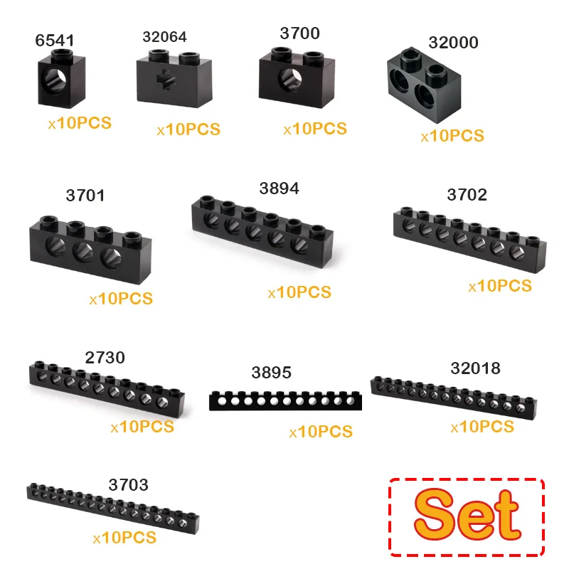 MOC 3894/2730 Technology Building Blocks Parts 1x16/1x2/1x8/1x14 Hole ...