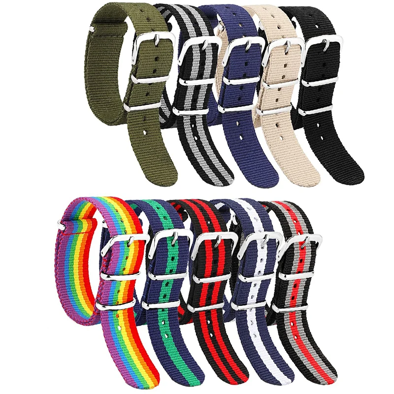 Watchband-Stripe-Replacement-Men-Women-s-Nylon-Watch-Band-With-Silver ...