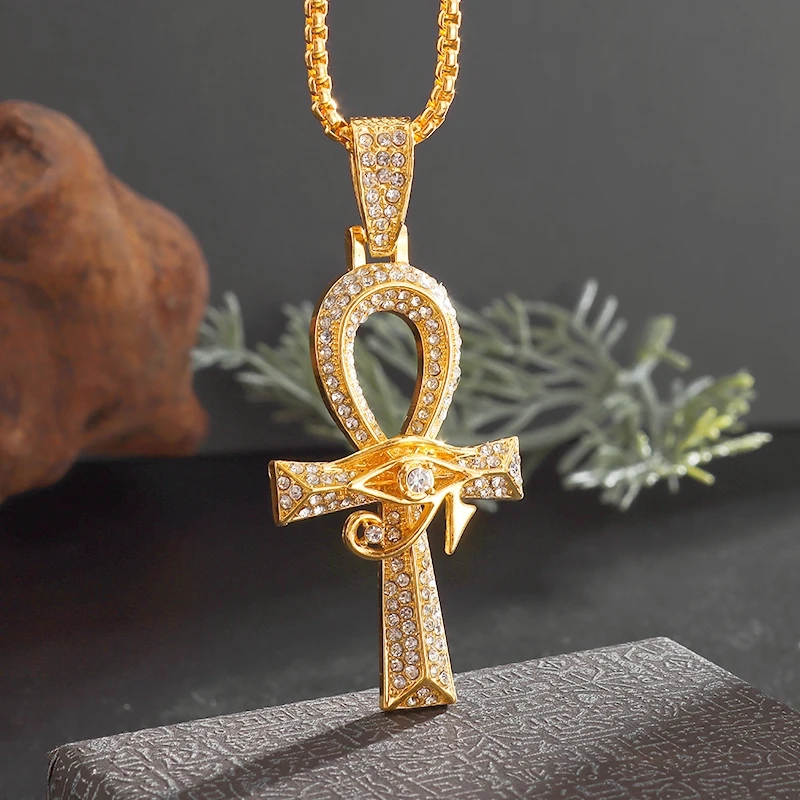 Exquisite-Ice-Crystal-Inlaid-Ankh-Cross-Pendant-Egyptian-Pharaoh-Eye-of ...