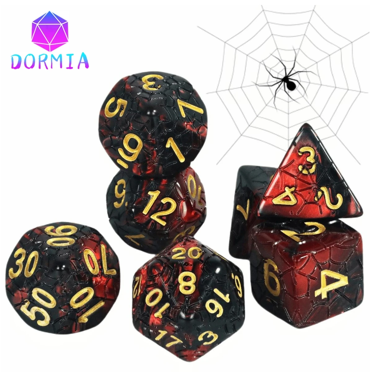 Polyhedral DND Dice Set Mixing Color Effect with Spider Web Game Dice ...