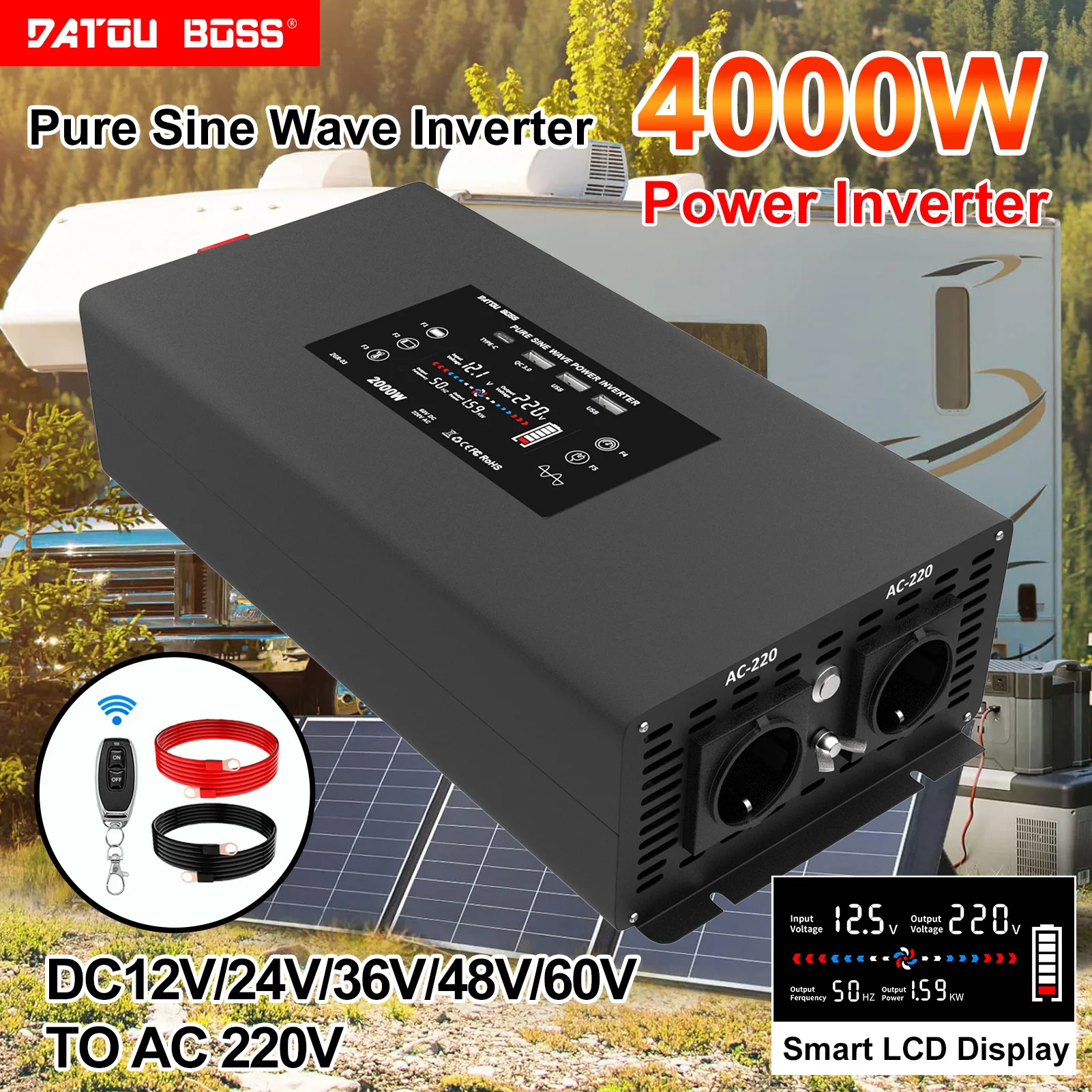 DATOUBOSS Pure Sine Wave Inverter Peak Power 4000W DC 12V 24V 36V 48V ...