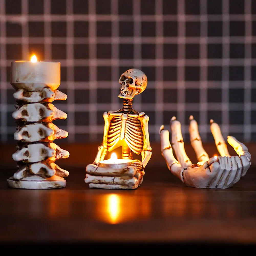 Creative Skeleton Series Meditating Skeleton Claw Spine Candlestick ...