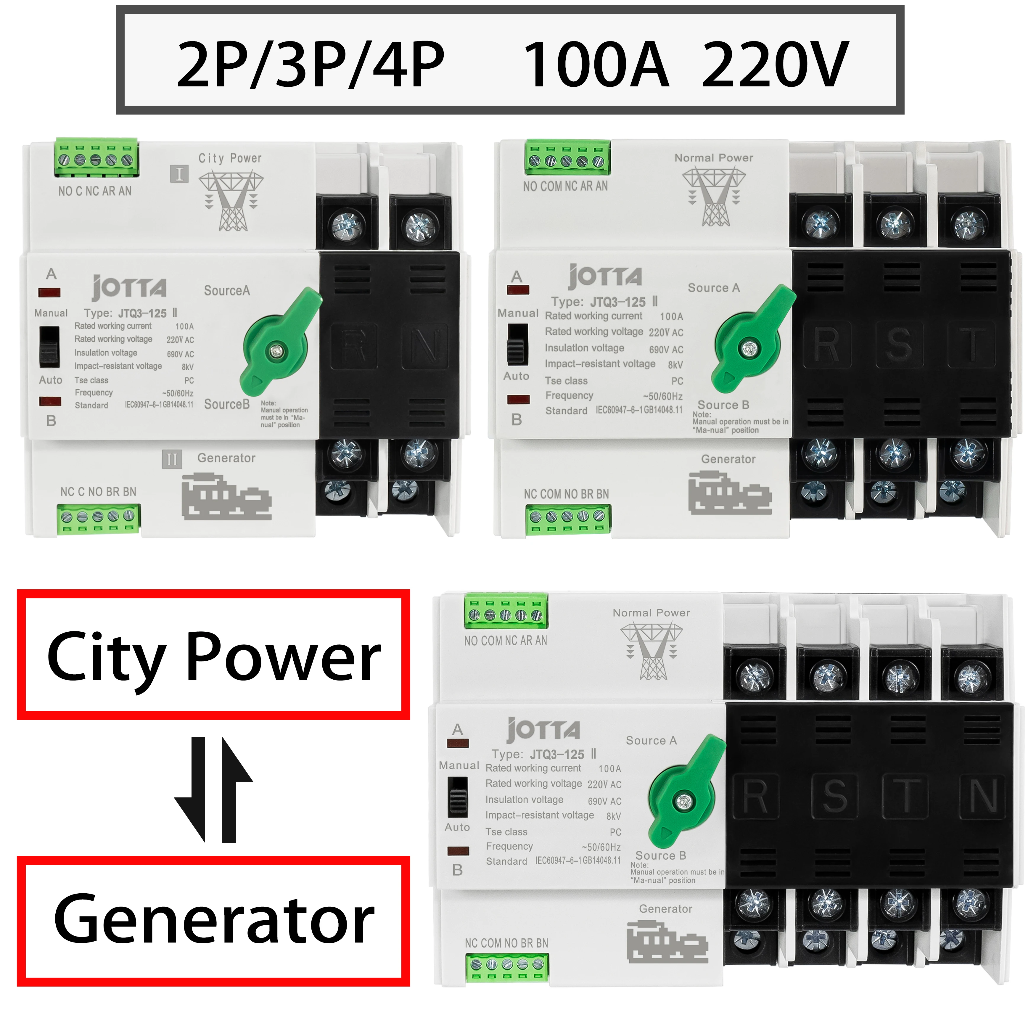 JOTTA-ATS-Automatic-Transfer-Switch-2P-220V-63A-100A-Grid-To-Generator-Changeover-Selector ...