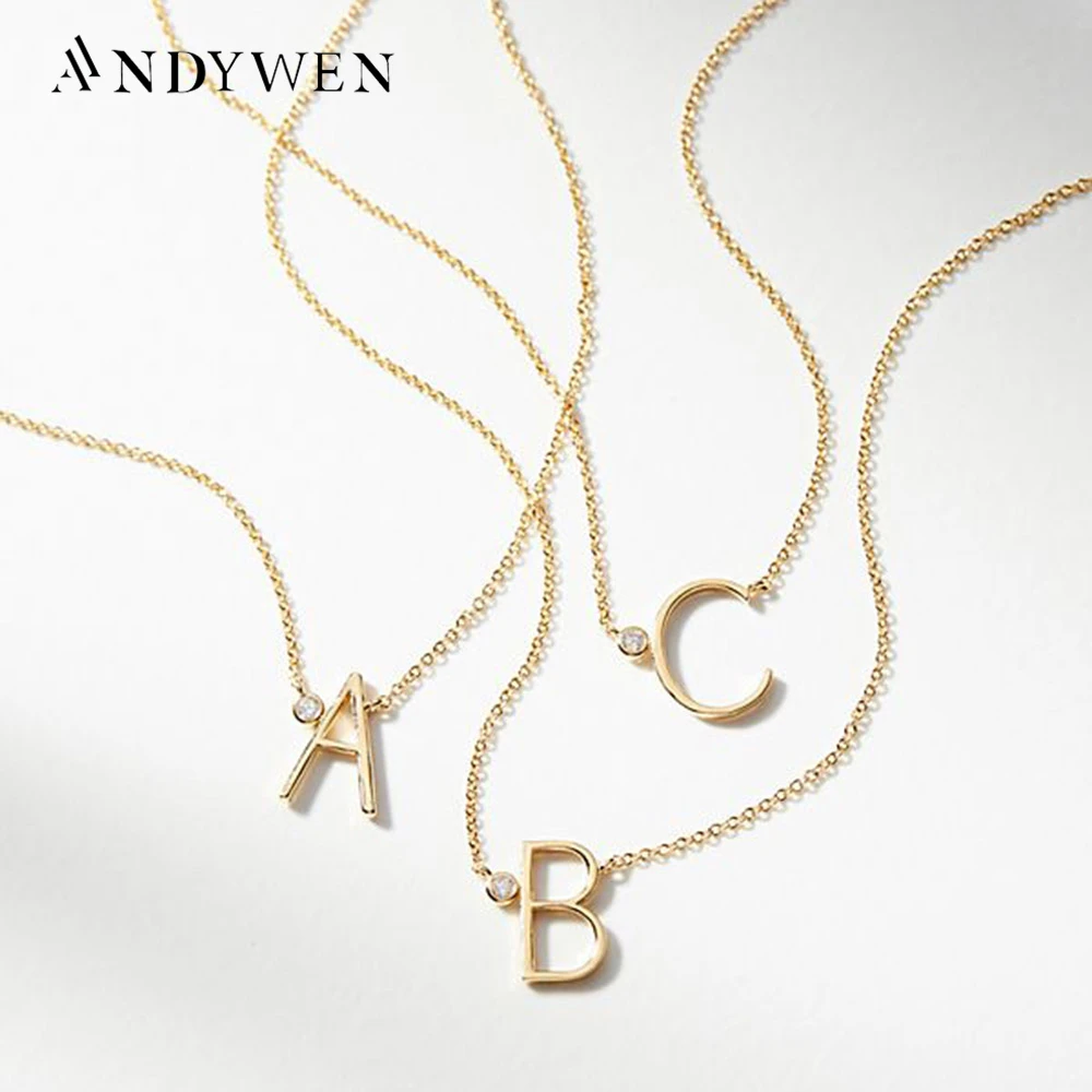 ANDYWEN 925 Sterling Silver Gold Leter A M Mini Sized Initial Necklace ...