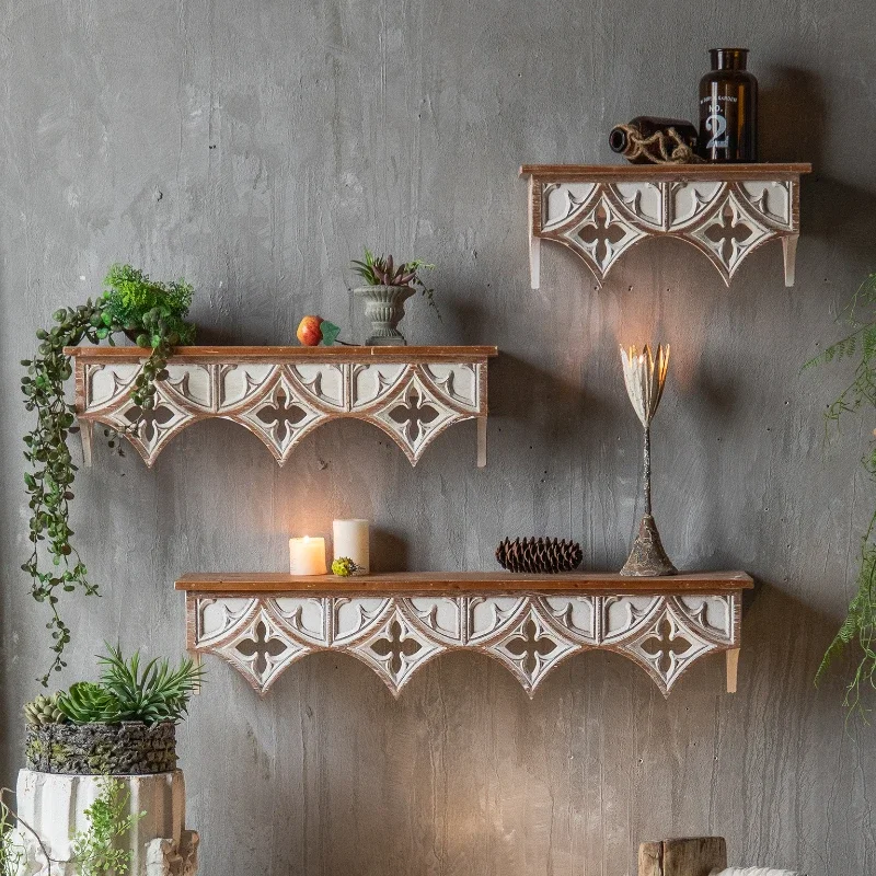 Estantes-de-madera-de-pared-tallados-Vintage-estante-decorativo-de ...
