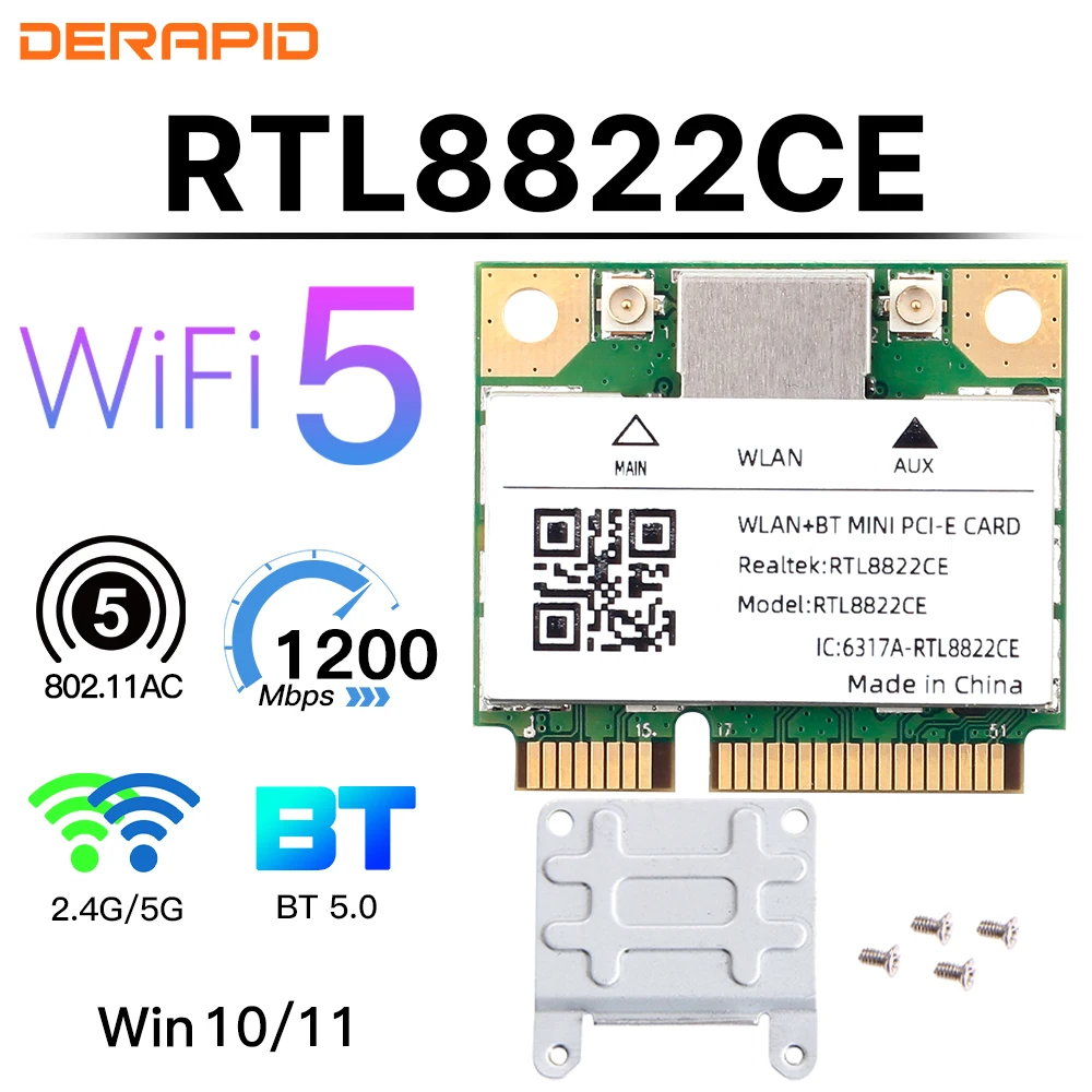 Dual-Band-Mini-Pcie-RTL8822CE-1200Mbps-WiFi-Card-Bluetooth-5-0-Wireless ...