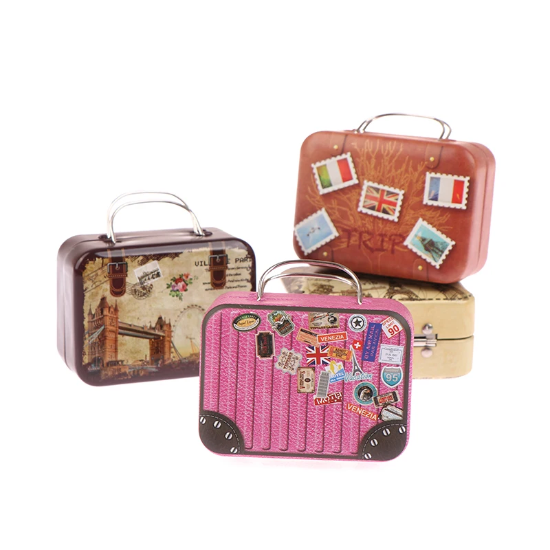 Retro Storage Tin Mini Box Rectangular Tinplate Suitcase Small Candy ...
