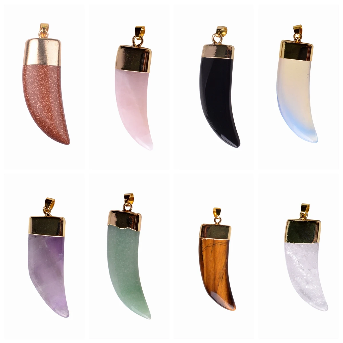Natural Gemstone Tooth Pendant Necklace Chakra Healing Crystal Horn ...