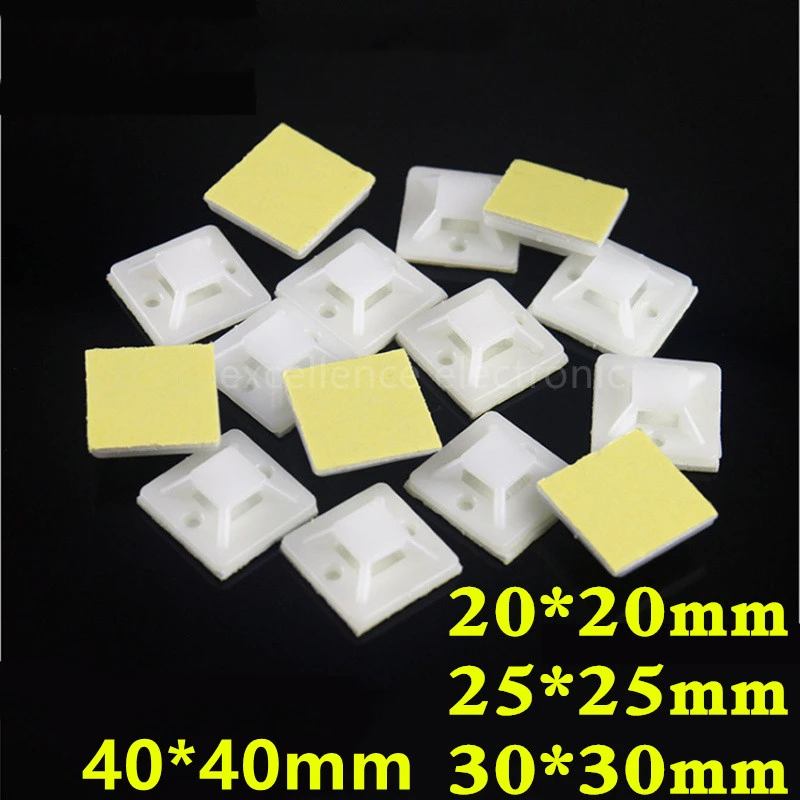 50pcs/lot White Cable Base Mounts 20 25 30 40mm Self Adhesive Cable ...