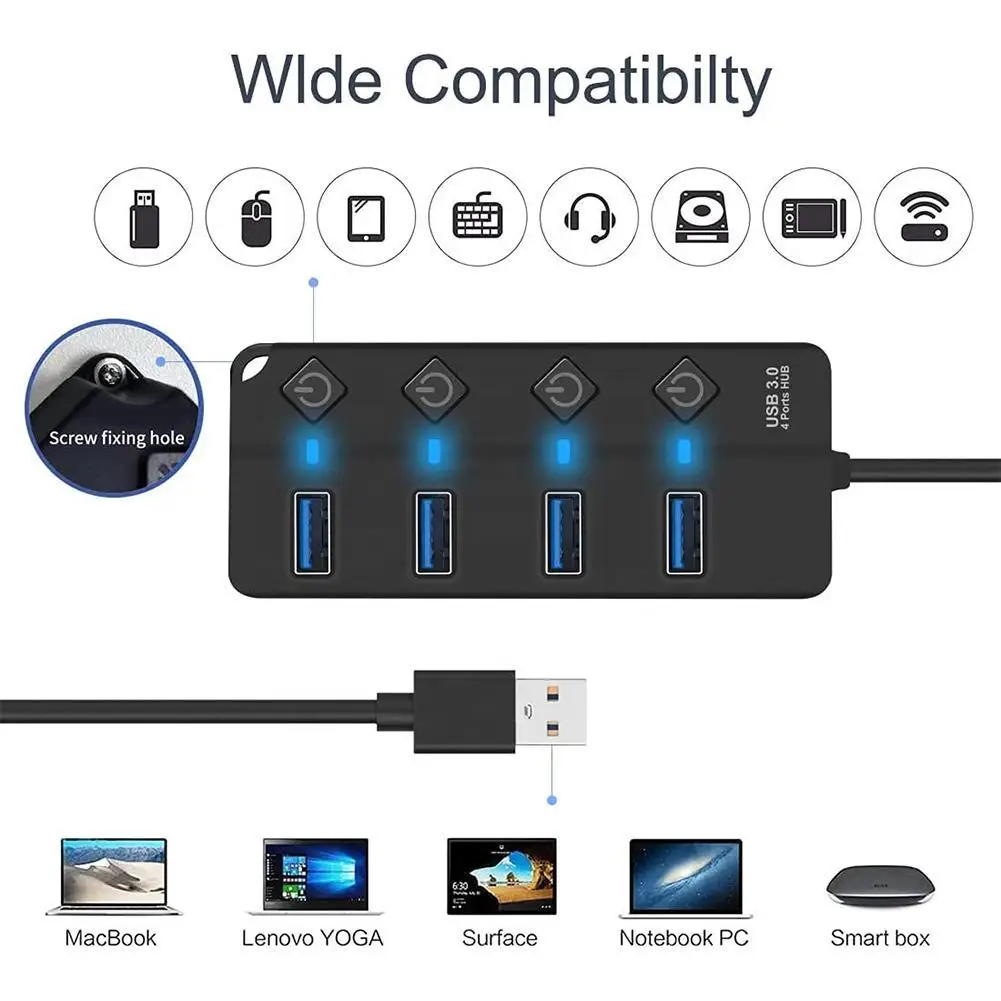 4 Ports 2.0 3.0 USB HUB Splitter High Speed Multi Splitter USB Adapter Expander Cable For ...