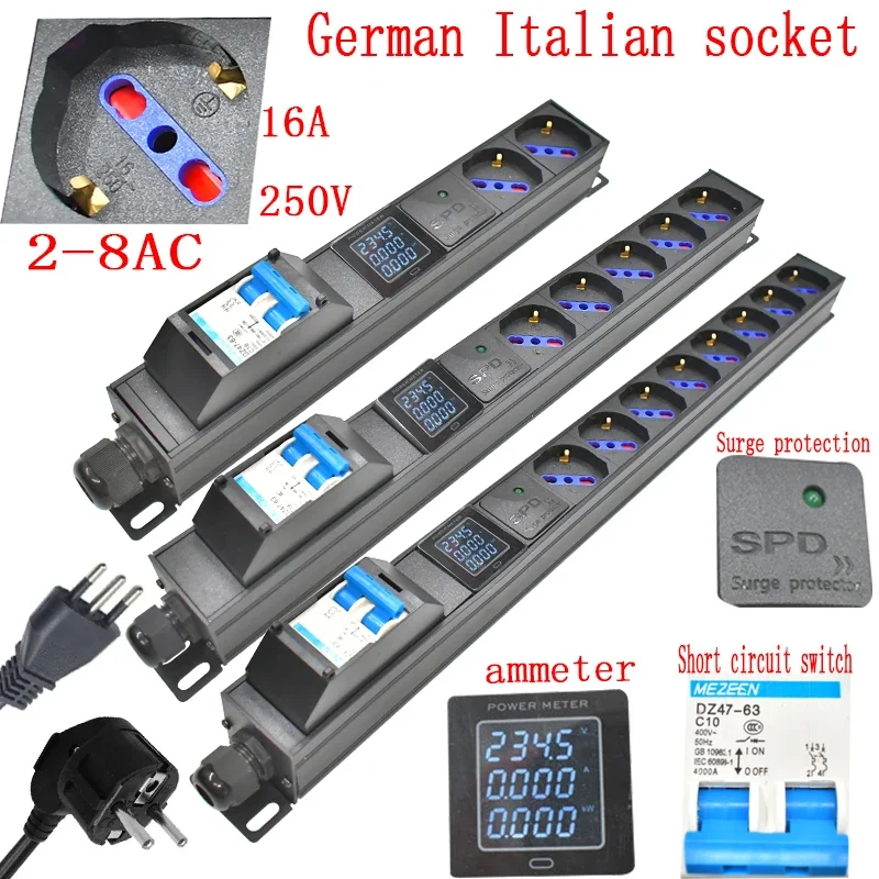 PDU-Power-strip-2-9-units-short-circuit-switch-German-Italian-socket-2m ...