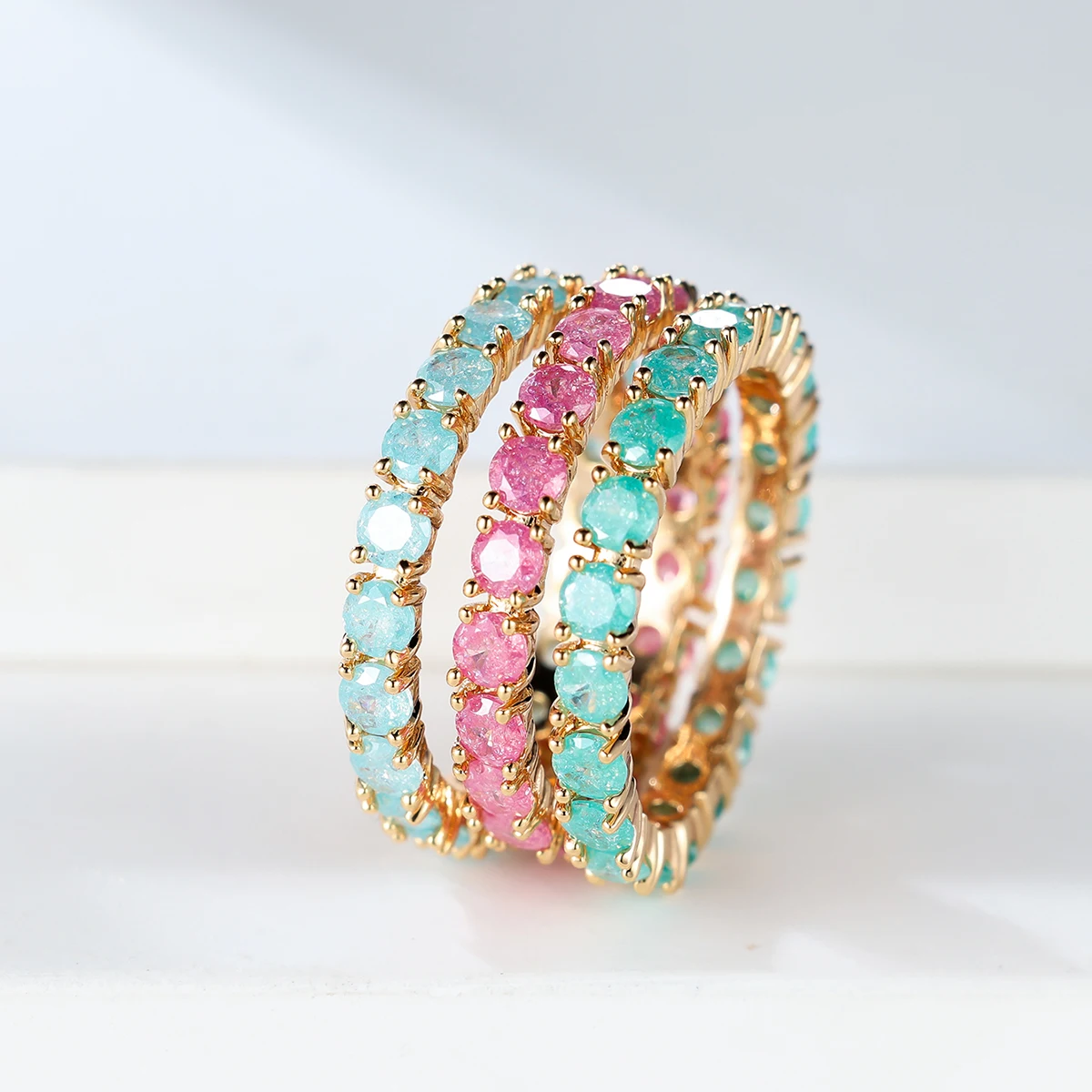 Fashion Single Row Stone Blue Green Pink Ice Flower Zircon Stacking ...