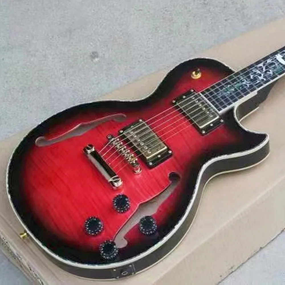 Semihollow-Electric-Guitar-Custom-High-Quality-Flame-Red-Guitar-6 ...