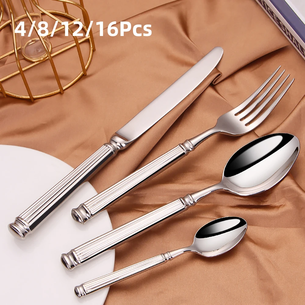 4-8-12-16-Pcs-Western-Cutlery-Set-Luxury-Elegant-Tableware-Stainless ...
