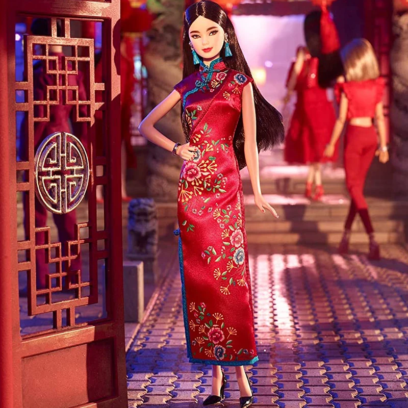 Mu-eca-Barbie-de-sat-n-rojo-para-ni-as-vestido-Cheongsam-de-pelo-marr-n.jpg