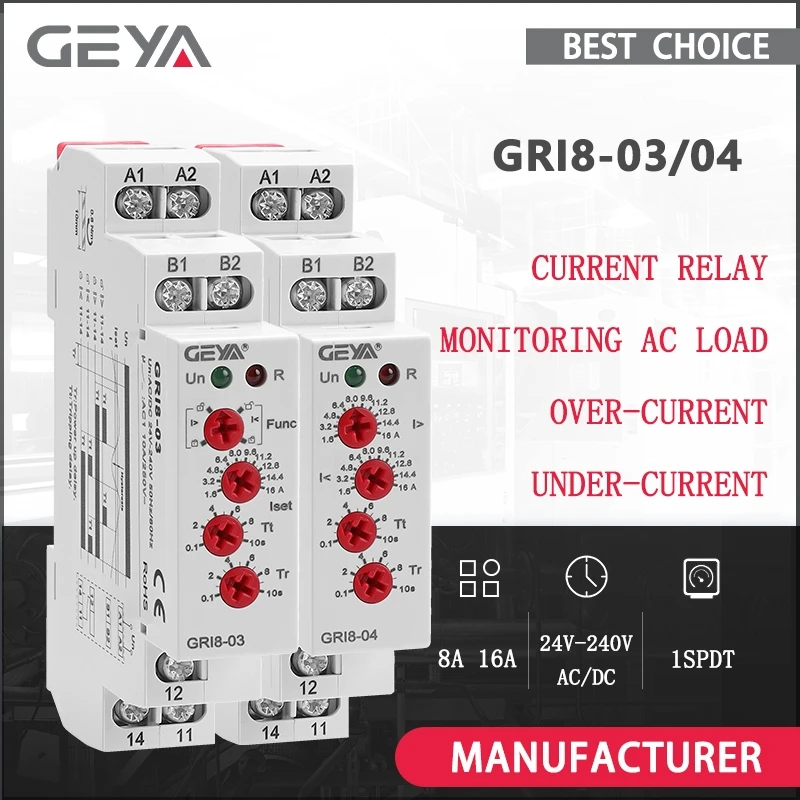 GEYA GRI8-03/04 Over Current and Under Current Monitor 0.5A 1A 2A 5A 8A ...