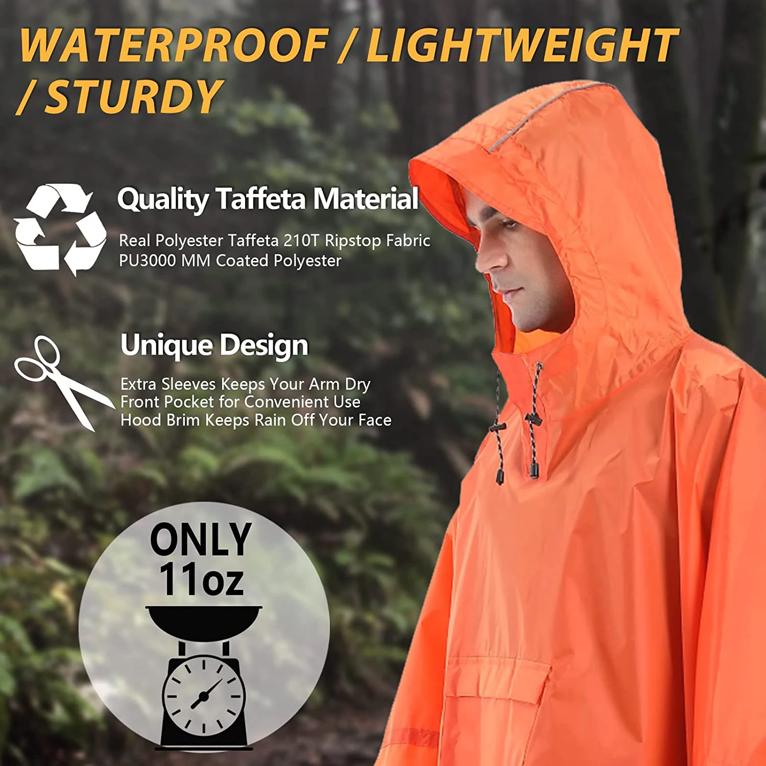 Orange-Heavy-Duty-Hooded-Rain-Poncho-for-Backpacking-Waterproof ...