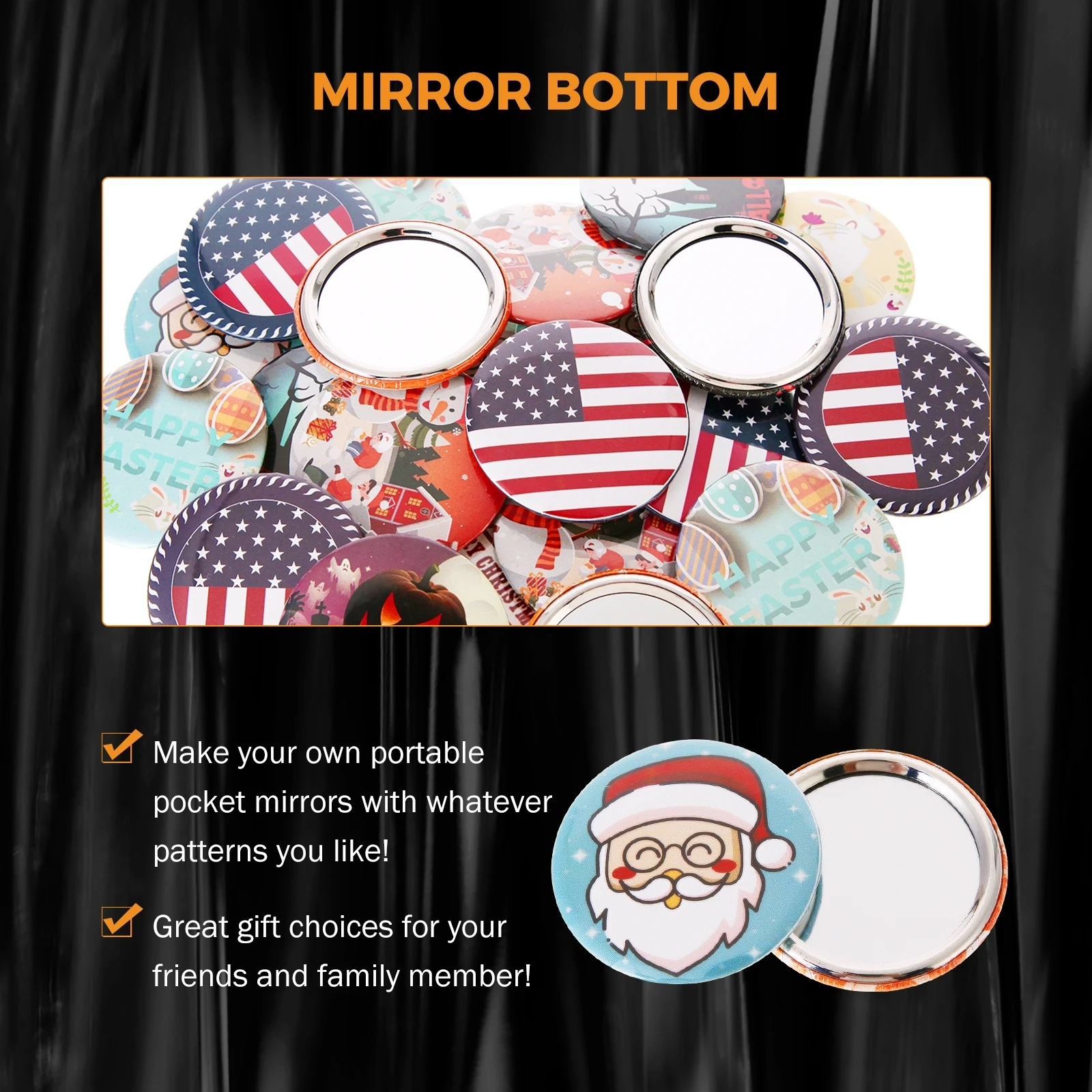 Blank Badge Button Pins Key Ring Mirror Pocket Mirrors 58mm Round ...