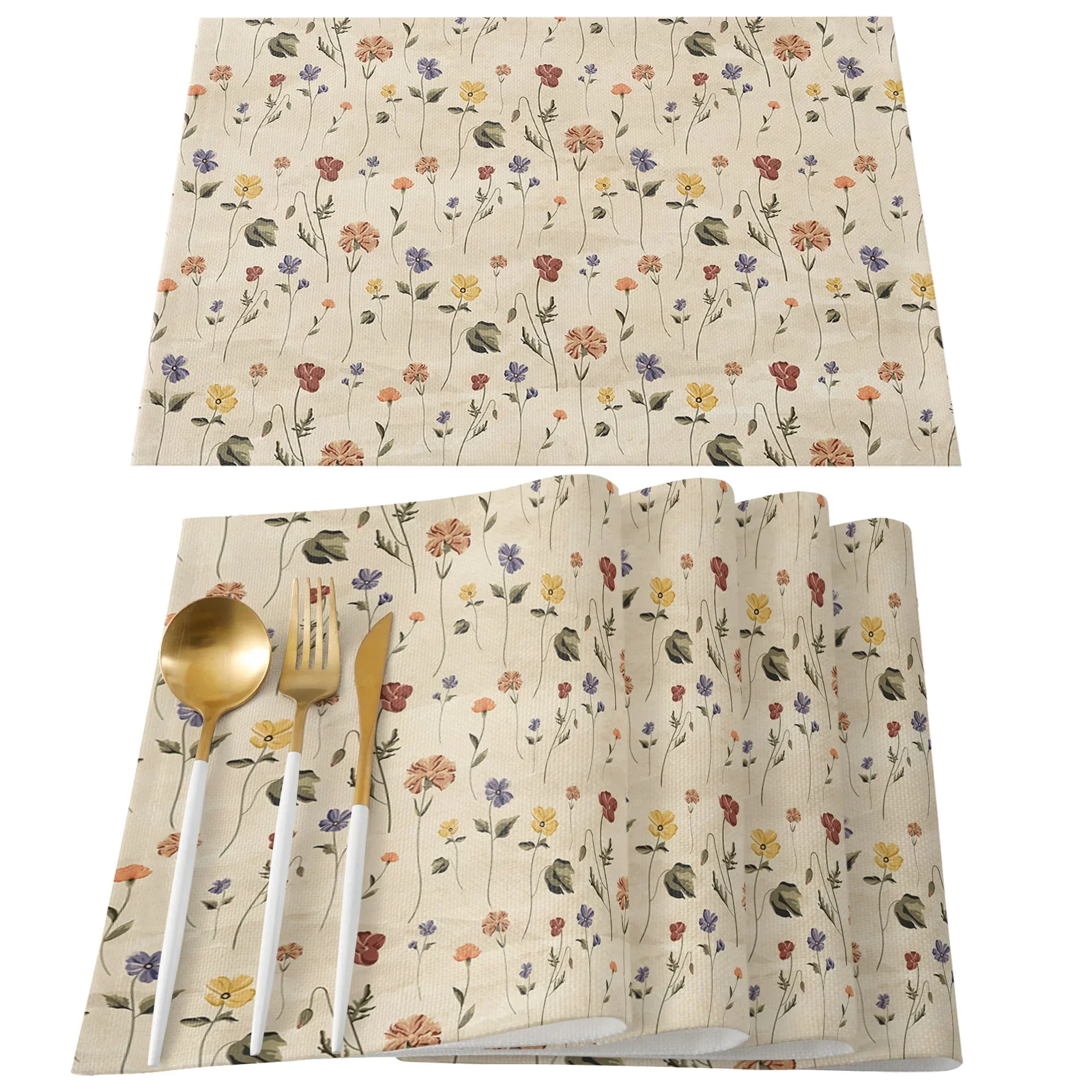 Retro-Floral-Wildflowers-Table-Mat-Wedding-Holiday-Party-Dining-Table ...