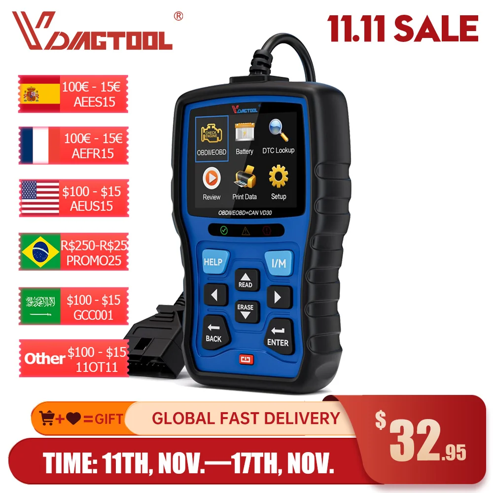 VDIAGTOOL-VD30-OBD2-Scanner-Smog-Check-Code-Reader-DTC-Lookup-OBDII ...