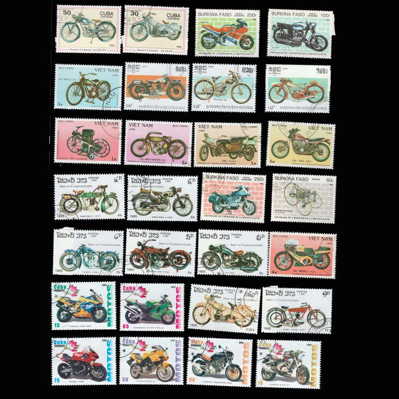 44-Pcs-Lot-Motorcycle-Topic-Stamps-World-Original-Postage-Stamp-with ...