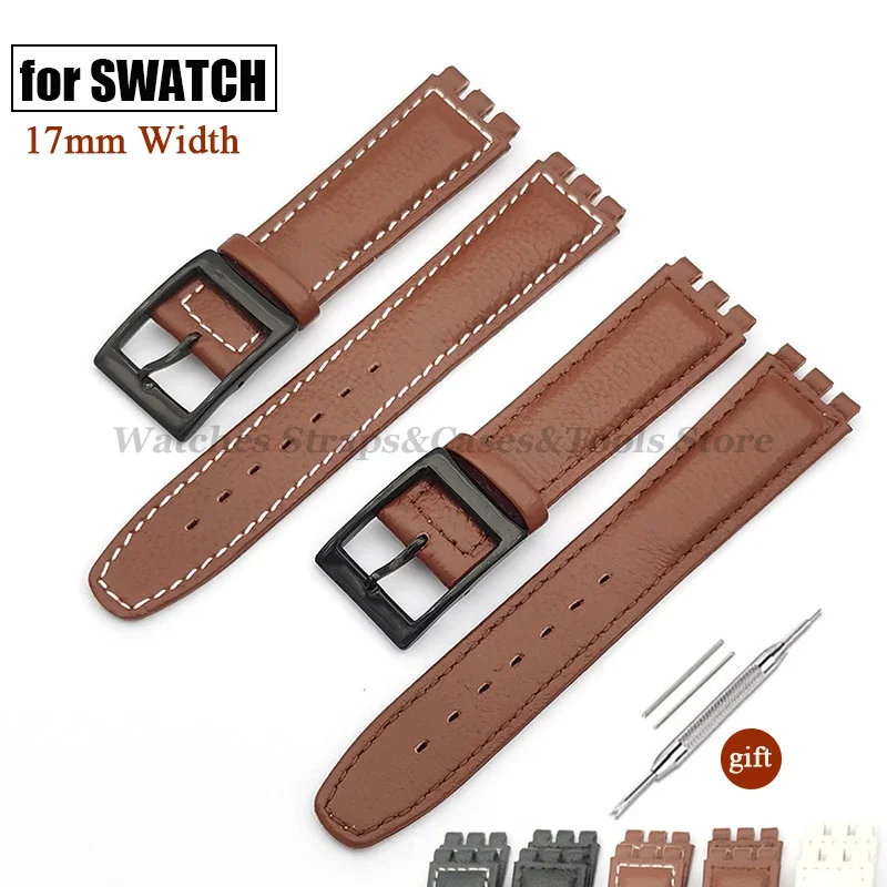 17mm Cowhide Leather Strap for Swatch Lychee Leather Watch Band for Men ...