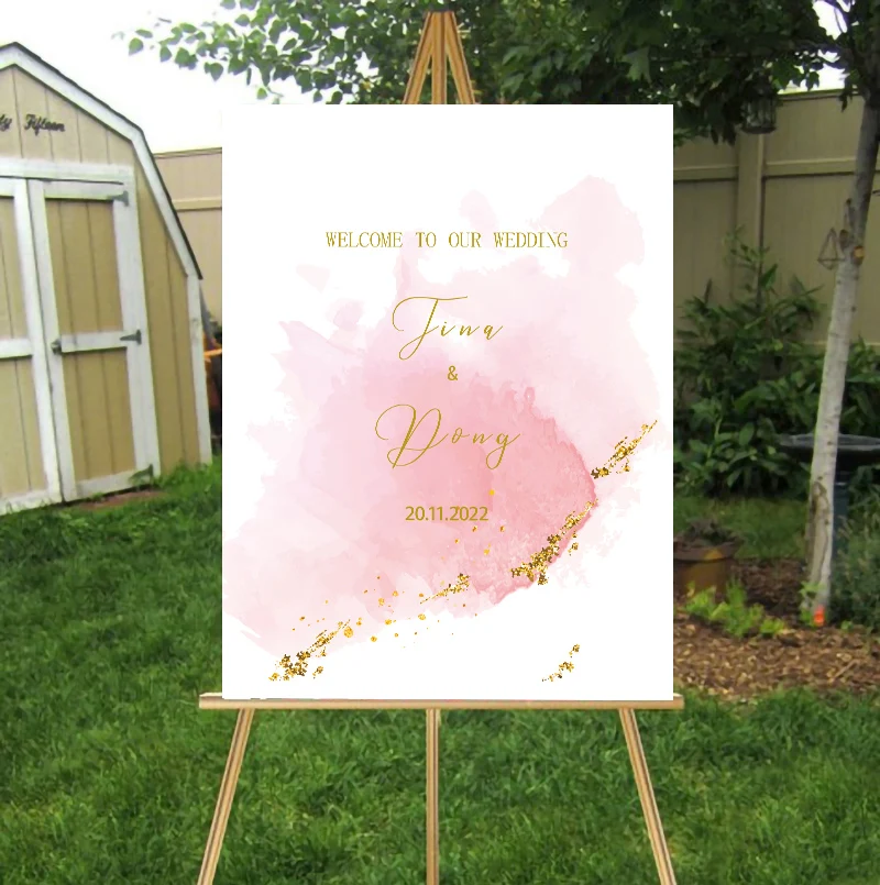 Personalized-pink-welcome-to-our-wedding-sign-canvas-custom-logo-any ...
