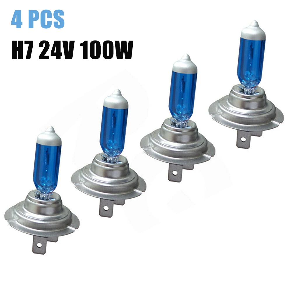 H7 24V 100W 자동차 헤드 라이트 할로겐 램프 석영 소재 4PCS 슈퍼 화이트 6000K 맞는 자동차 전구 액세서리 ...
