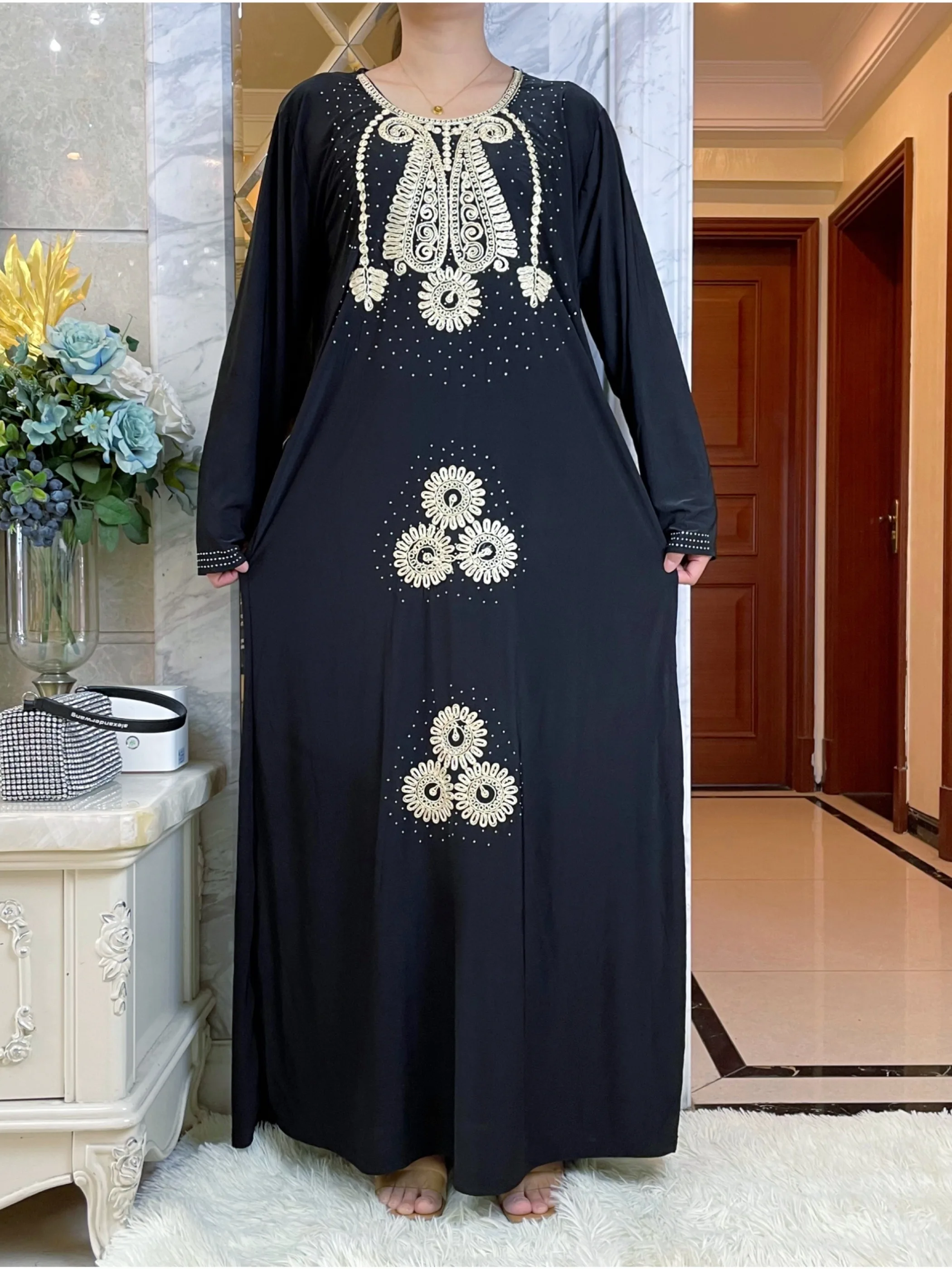 Abaya negra elegante de Dubai para mujer musulmana, Vestido de manga ...