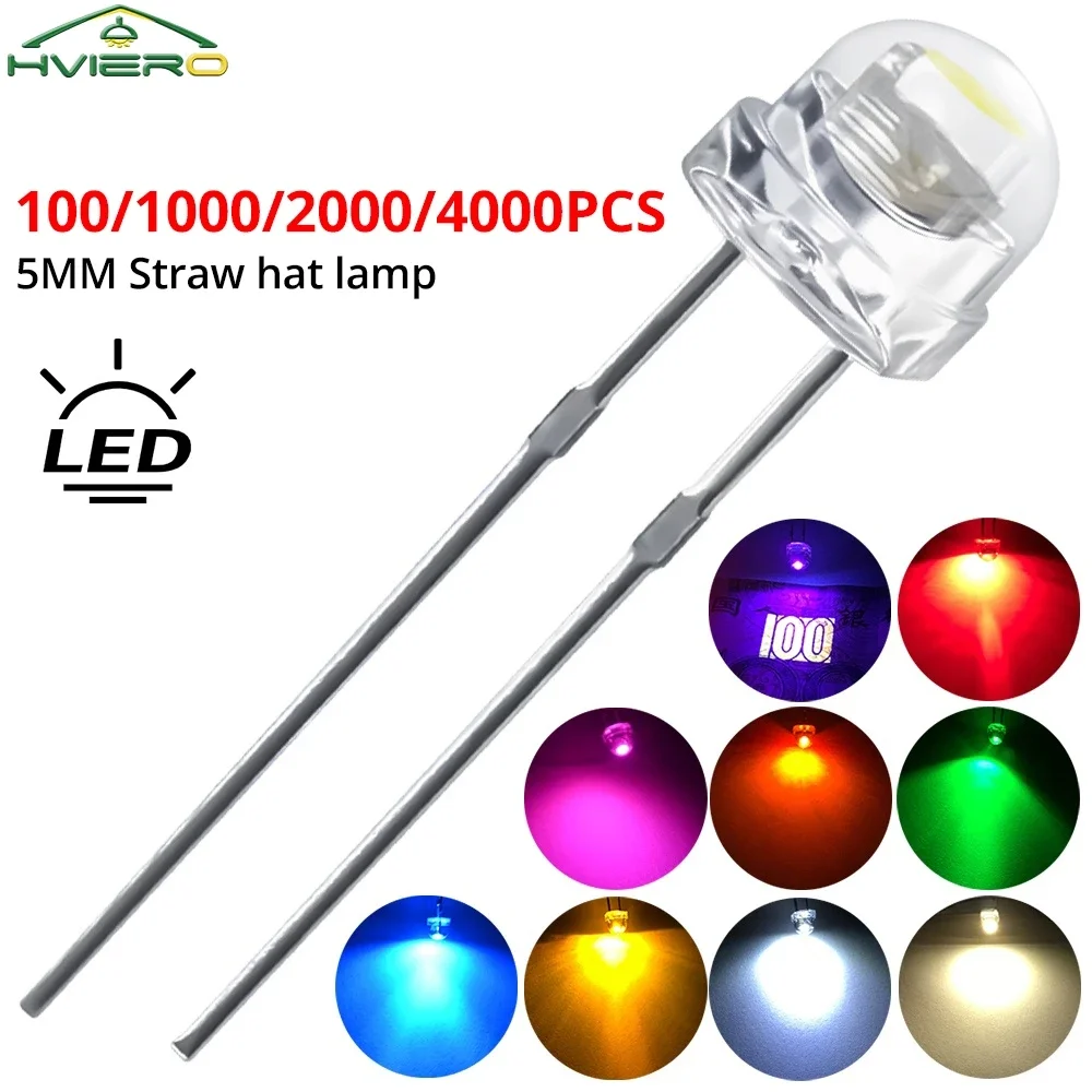 F5 5mm Straw Mini Hat Emitting Diode Ultra Bright Water Clear Light ...