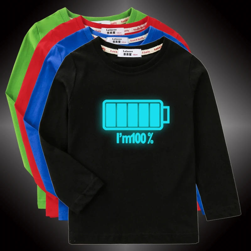 Kids O neck Cotton Shirt Energy Battery Graphic T shirt Boys Street Top ...