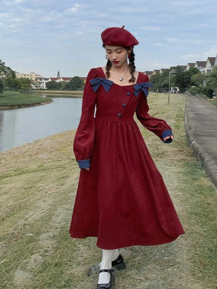 HOUZHOU vestido Vintage elegante para mujer, vestidos rojos Kawaii ...