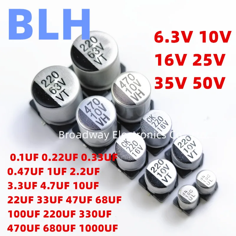 10PCS SMD Aluminum Electrolytic Capacitor 6.3V 10V 16V 25V 35V 50V 33UF 47UF 68UF 100UF 220UF ...