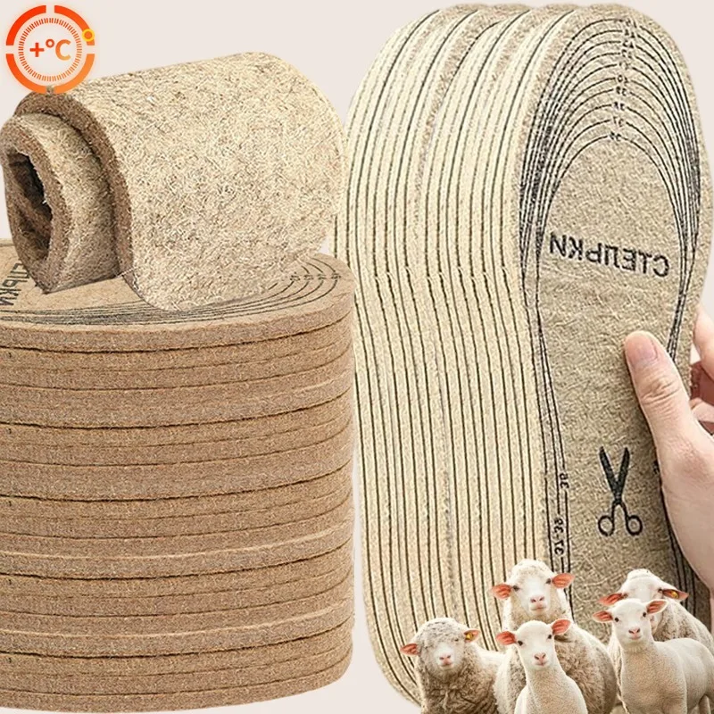 New Winter Wool Felt Insoles for Shoes Men Women Warm Thicken Shock ...