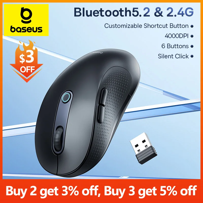 Baseus-F02-Wireless-Mouse-Bluetooth-5-2-2-4G-4000DPI-Ergonomic-6-Mute ...