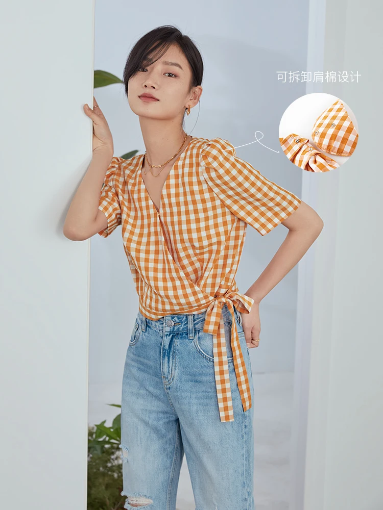 Orange Plaid Shirt Womens