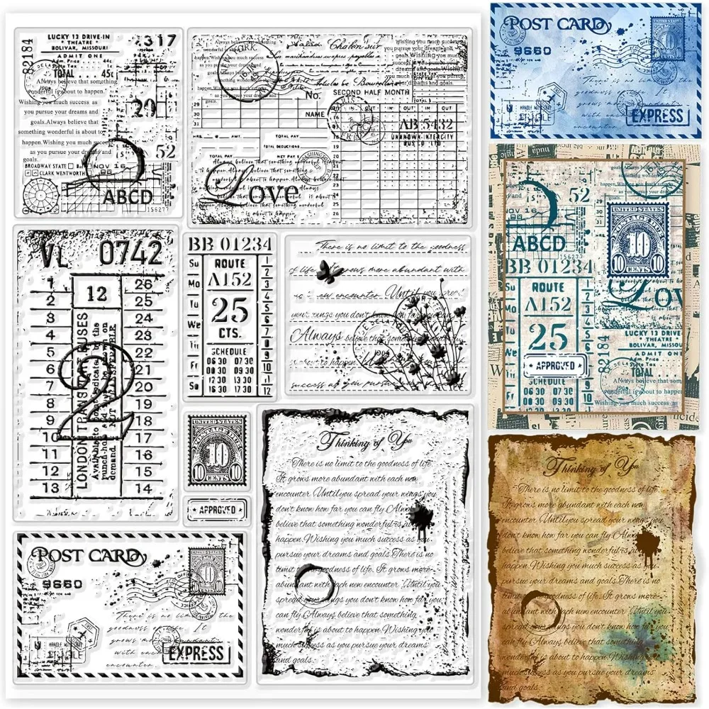1PC 11.7x8.3in Vintage Ticket Postcard Clear Stamps Postage Silicone ...