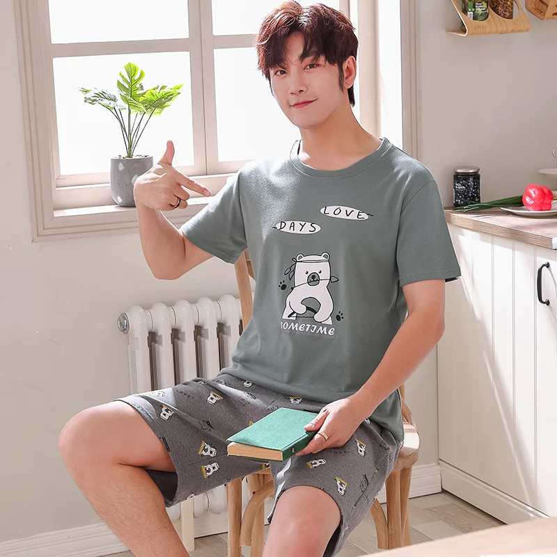 Summer Cotton Pyjamas Casual Pajamas Sleep Tops Shorts For Men Lovely ...