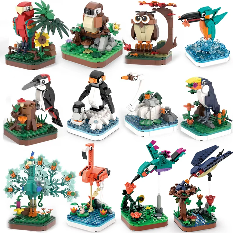 6Pcs/Set Wonderful Animal MOC Birds Building Blocks Simulation Penguin ...