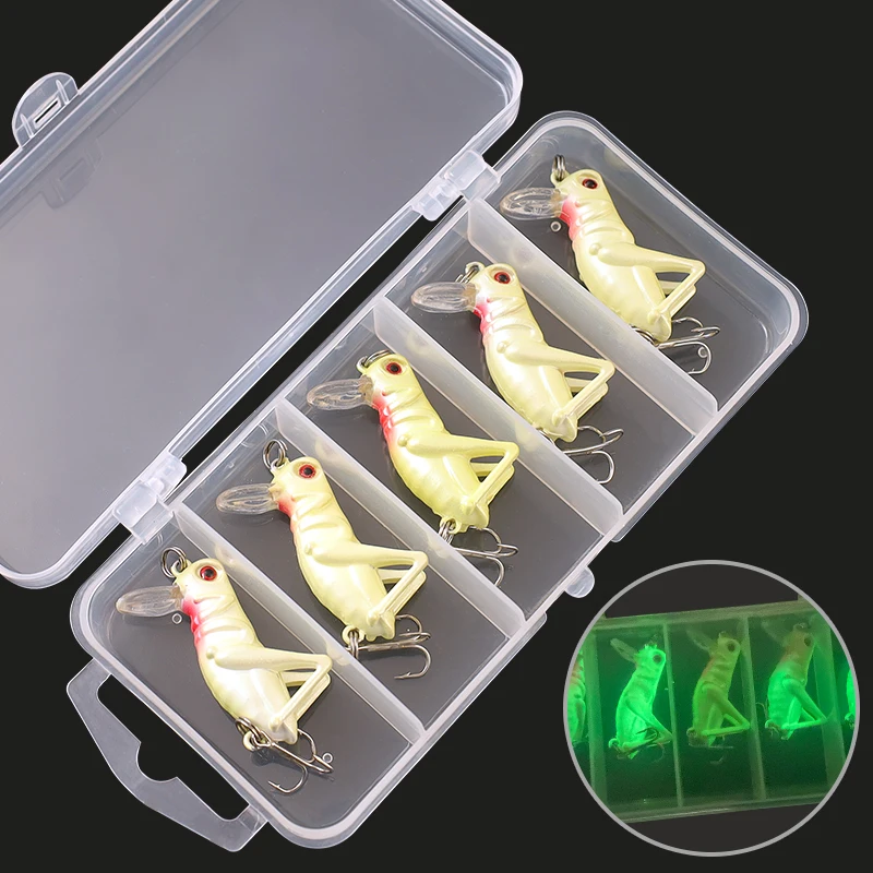 5pc-box-Fishing-lure-4cm-3g-Grasshopper-Insect-Bait-luminous-Minnow ...