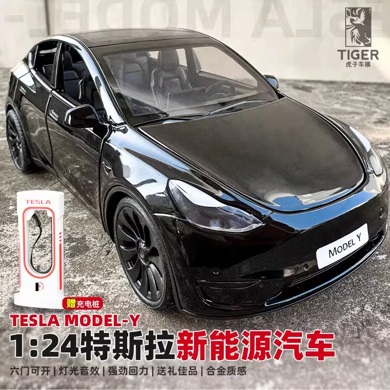 1-24-TESLA-MODEL-Y-With-Charging-Pile-Alloy-Car-Diecast-Metal-Toy-Car ...