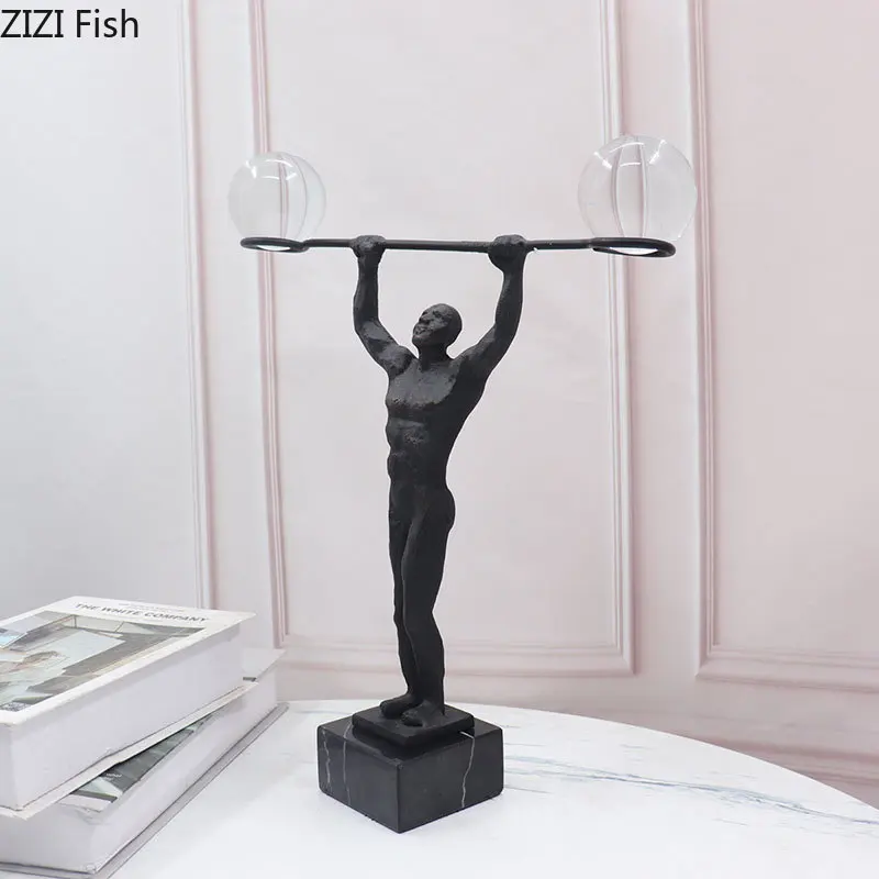 Weight Lifter Figures Sculpture Cast Iron Crafts European Abstract ...