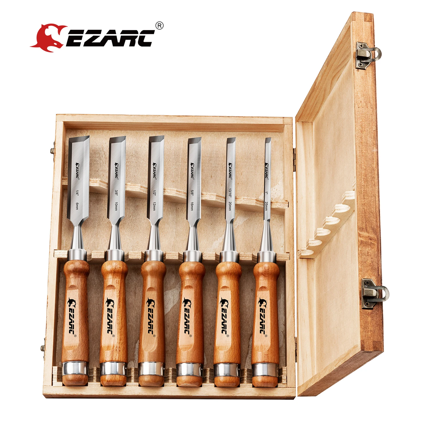 Ezarc 6 pçs conjuntos de cinzel de madeira para madeira crv aço com ...