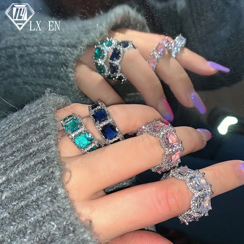 LXOEN Luxury Fashion Multicolor Cubic Zirconia Engagement Rings for ...