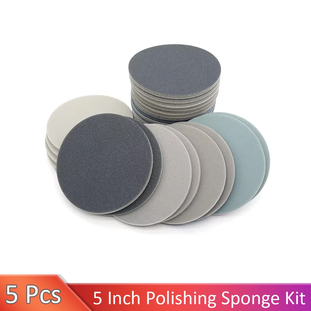 5Pcs Sponge Sandpaper Sanding Disc 5 Inch 125mm 300-3000 Grit Sponge ...